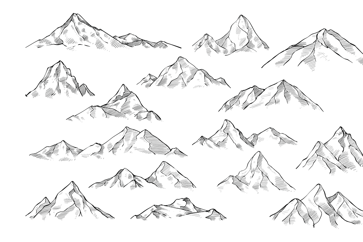 mountain sketch handdrawn collection, an Object Graphic by nikagraphic