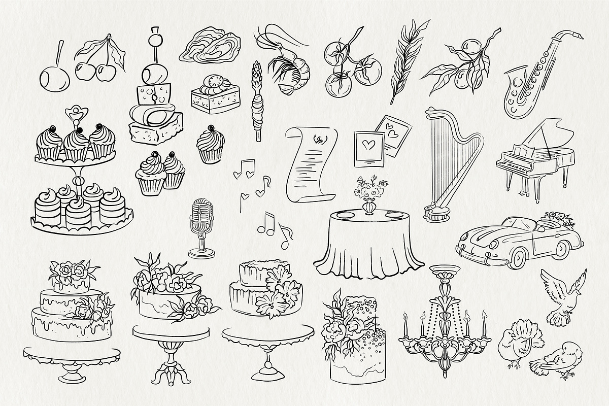 Wedding line art illustrations, a Decorative Illustration by Garden in ...