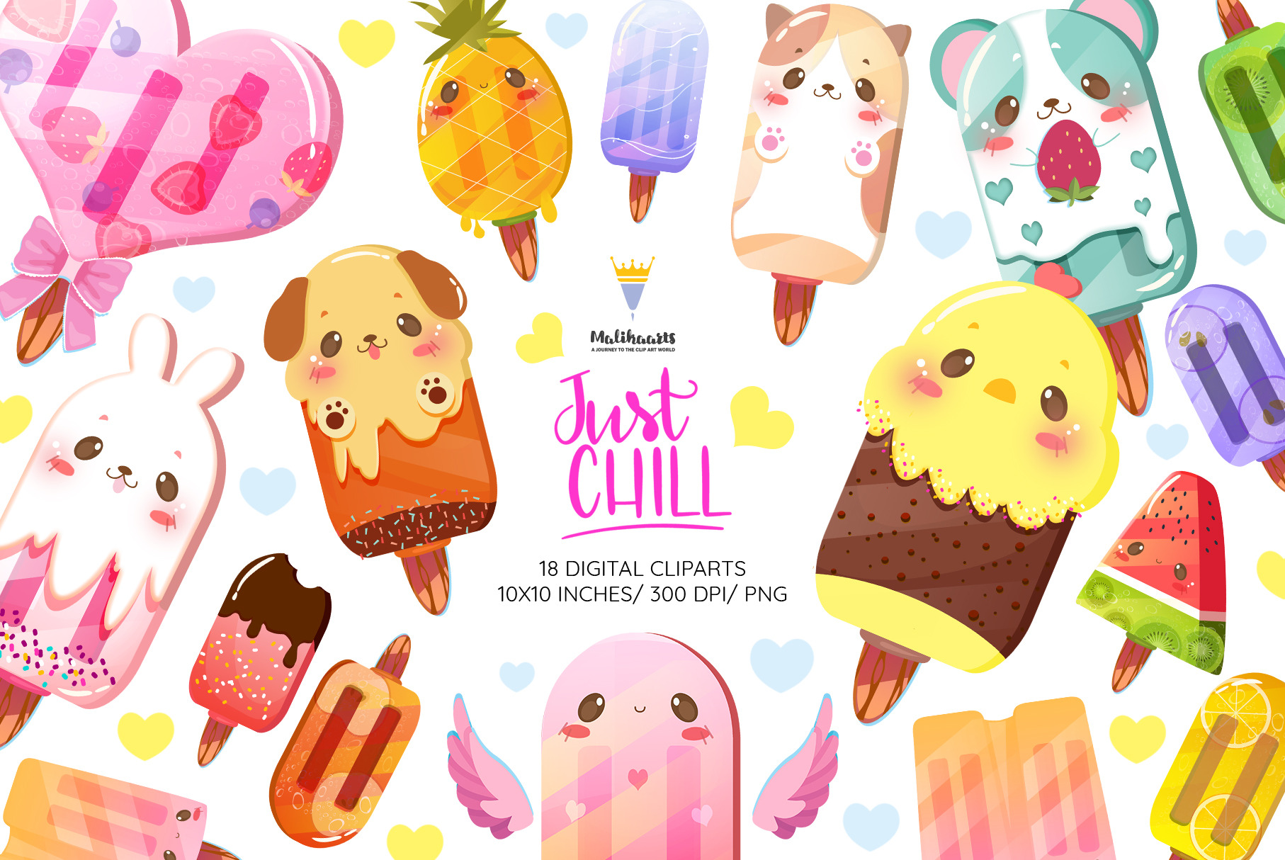 Cute summer popsicles clipart set