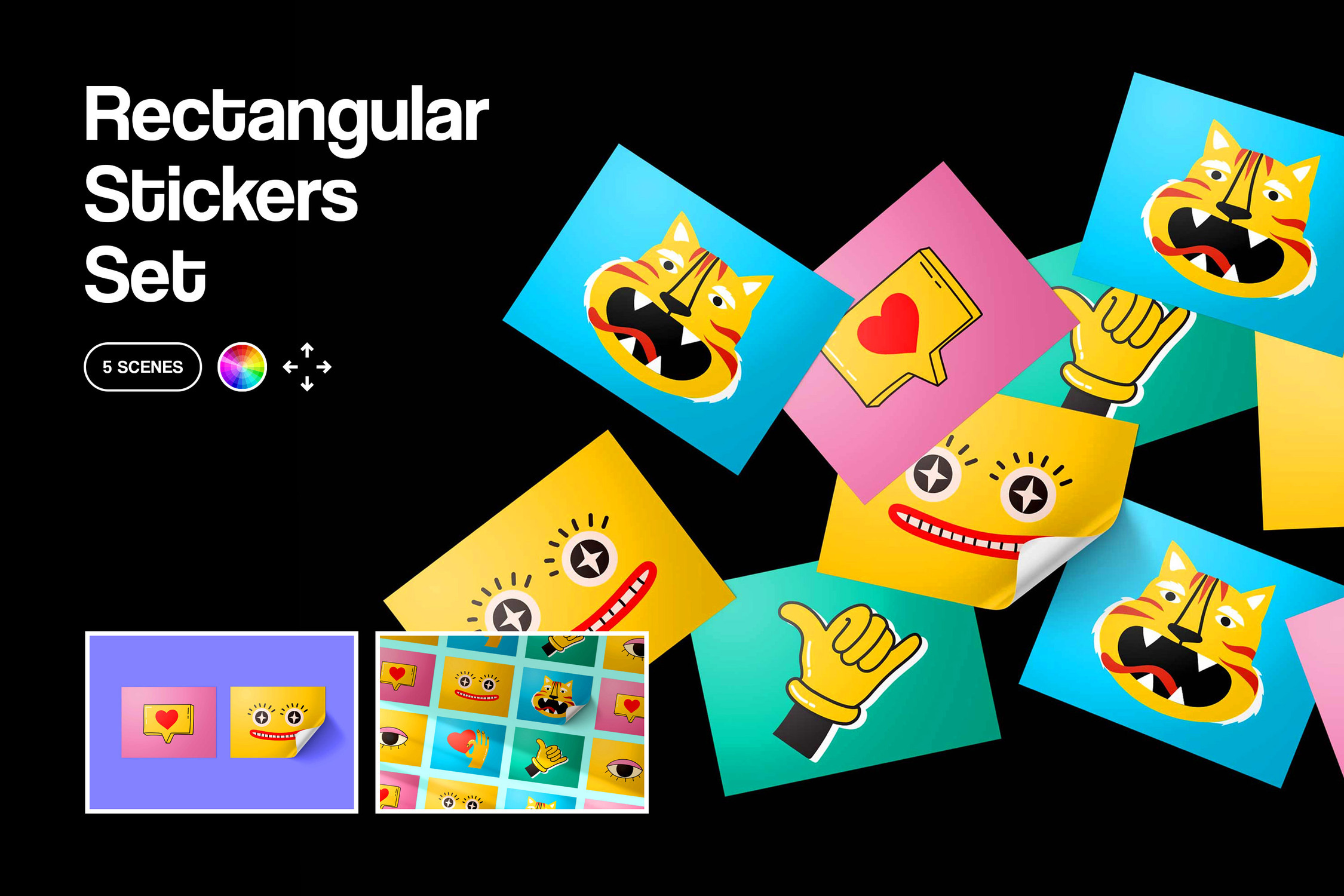 Rectangular Stickers Mockup Set, a Pens & Pencil Mockup by Design Squad