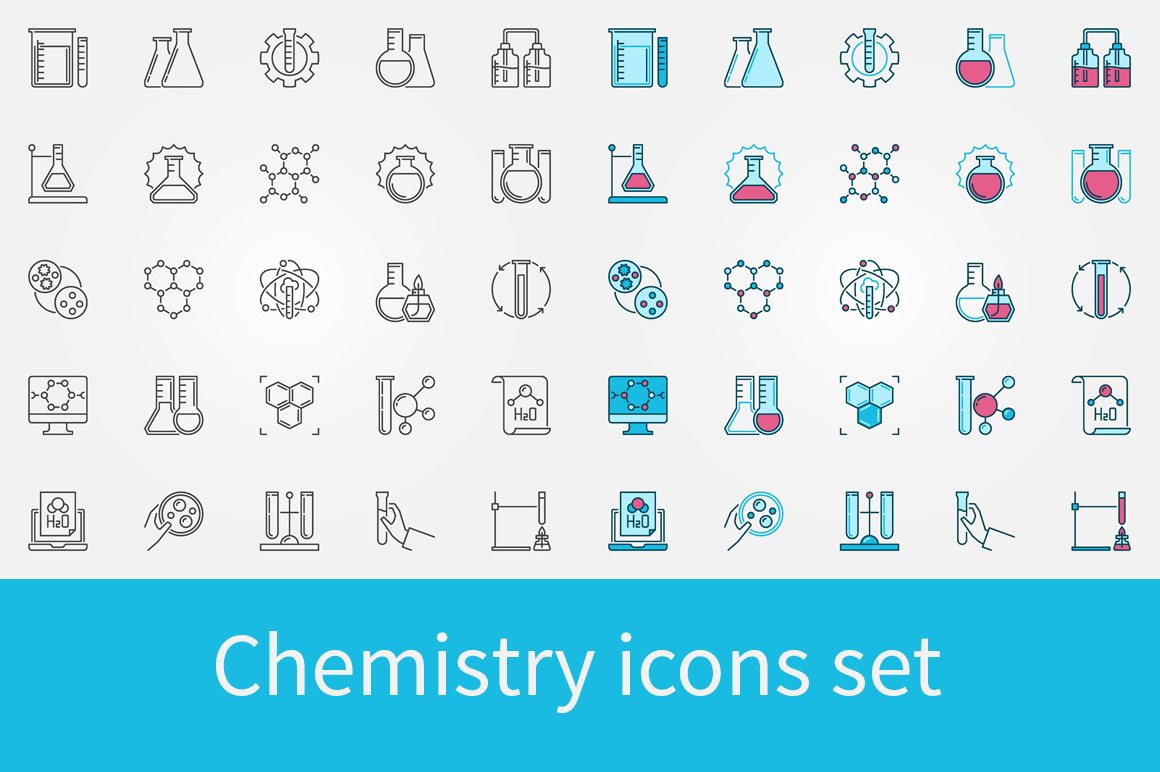 Chemistry icons set, an Outline Icon by Venomous Vector