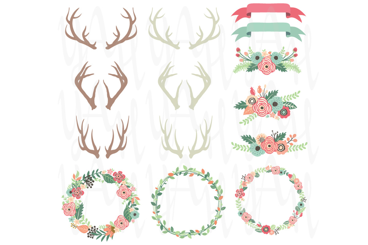 Wedding Floral Wreath Floral Antlers, an Illustration by YenzArtHaut