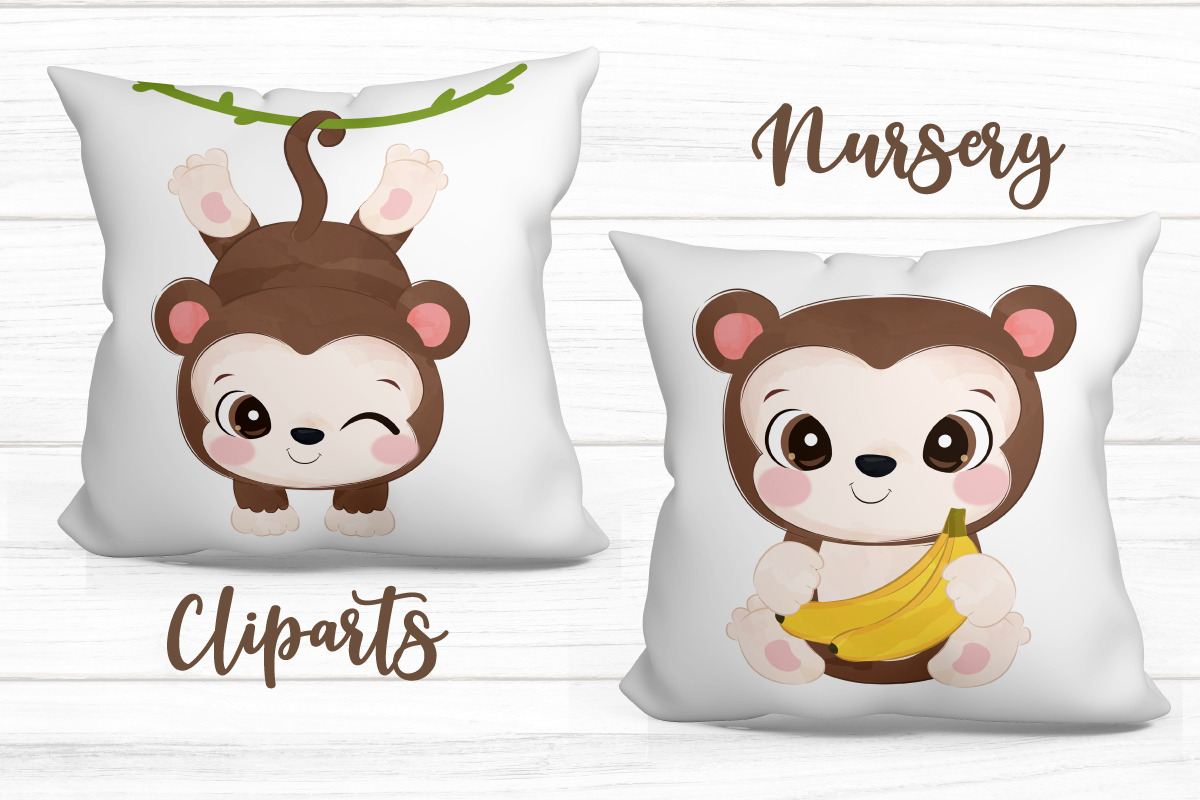Cute Little Monkeys Clipart Set | Creative Market