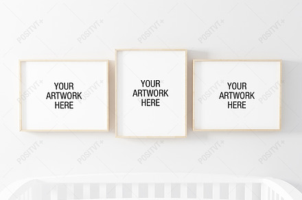 Frame Mockup Nursery 3 Panel, a Print Template by positvtplus