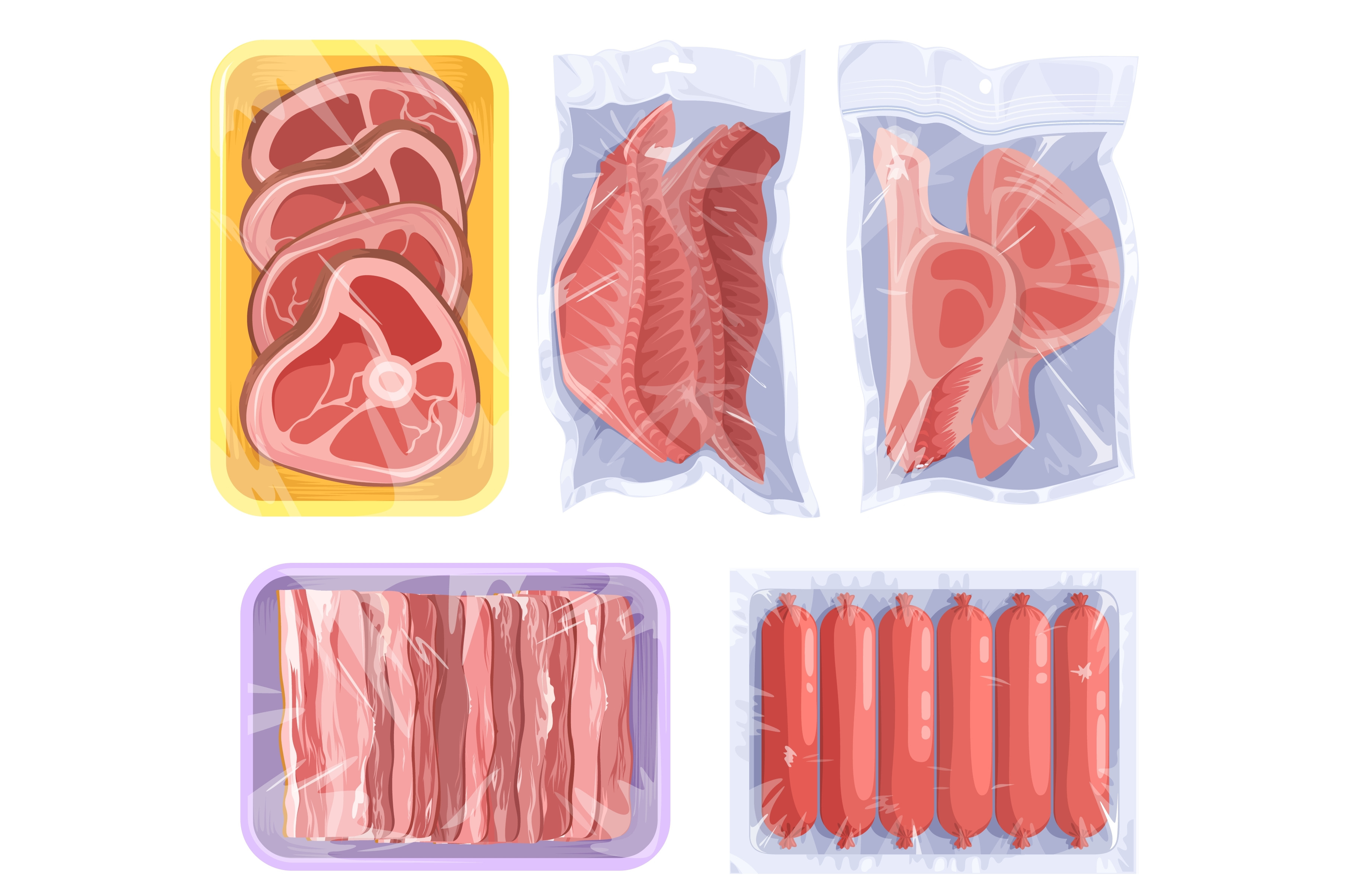 Vacuum food set vector meat, poultry | Food Illustrations ~ Creative Market