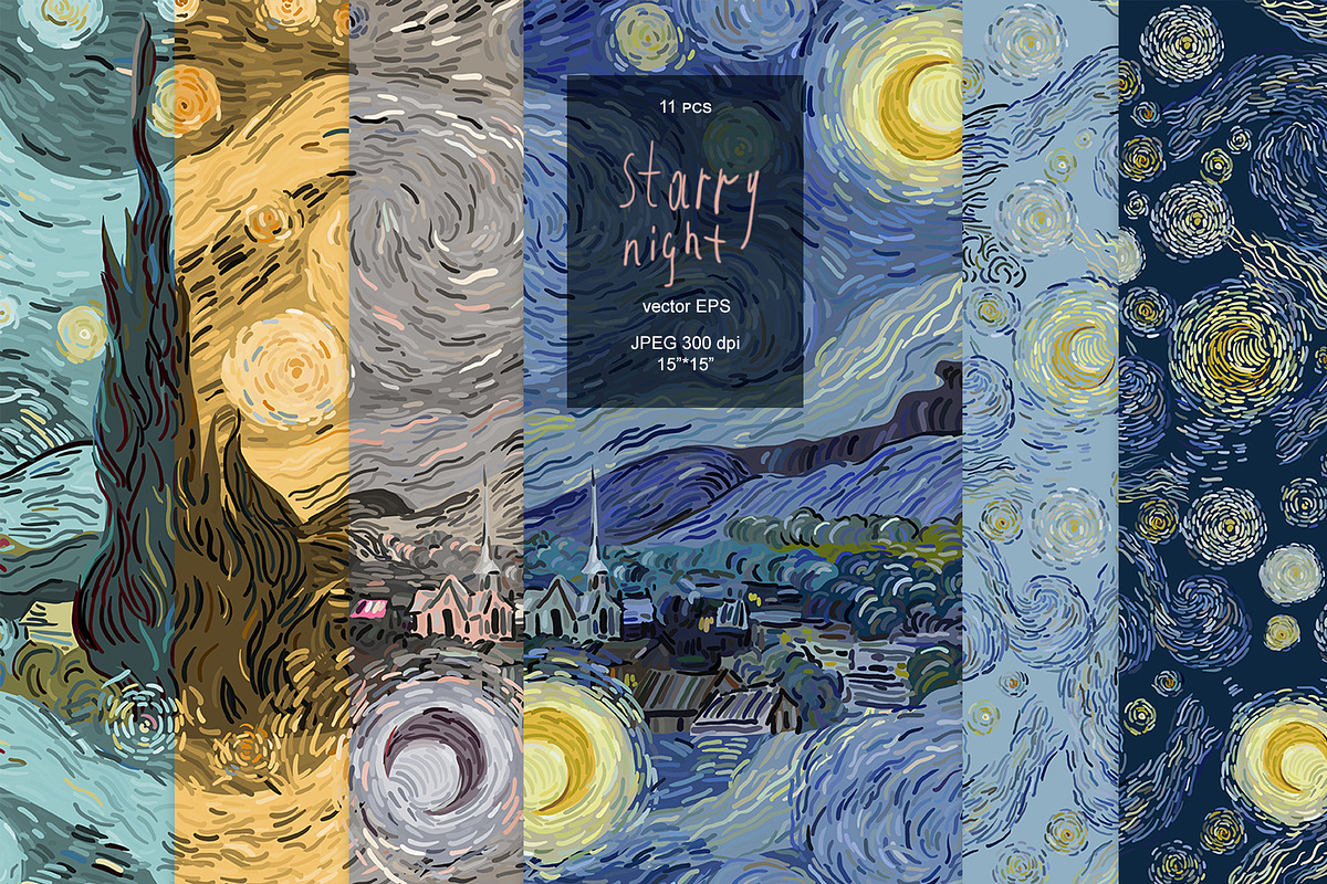 Starry night seamless vector set, a Pattern Graphic by PatternsBlooming
