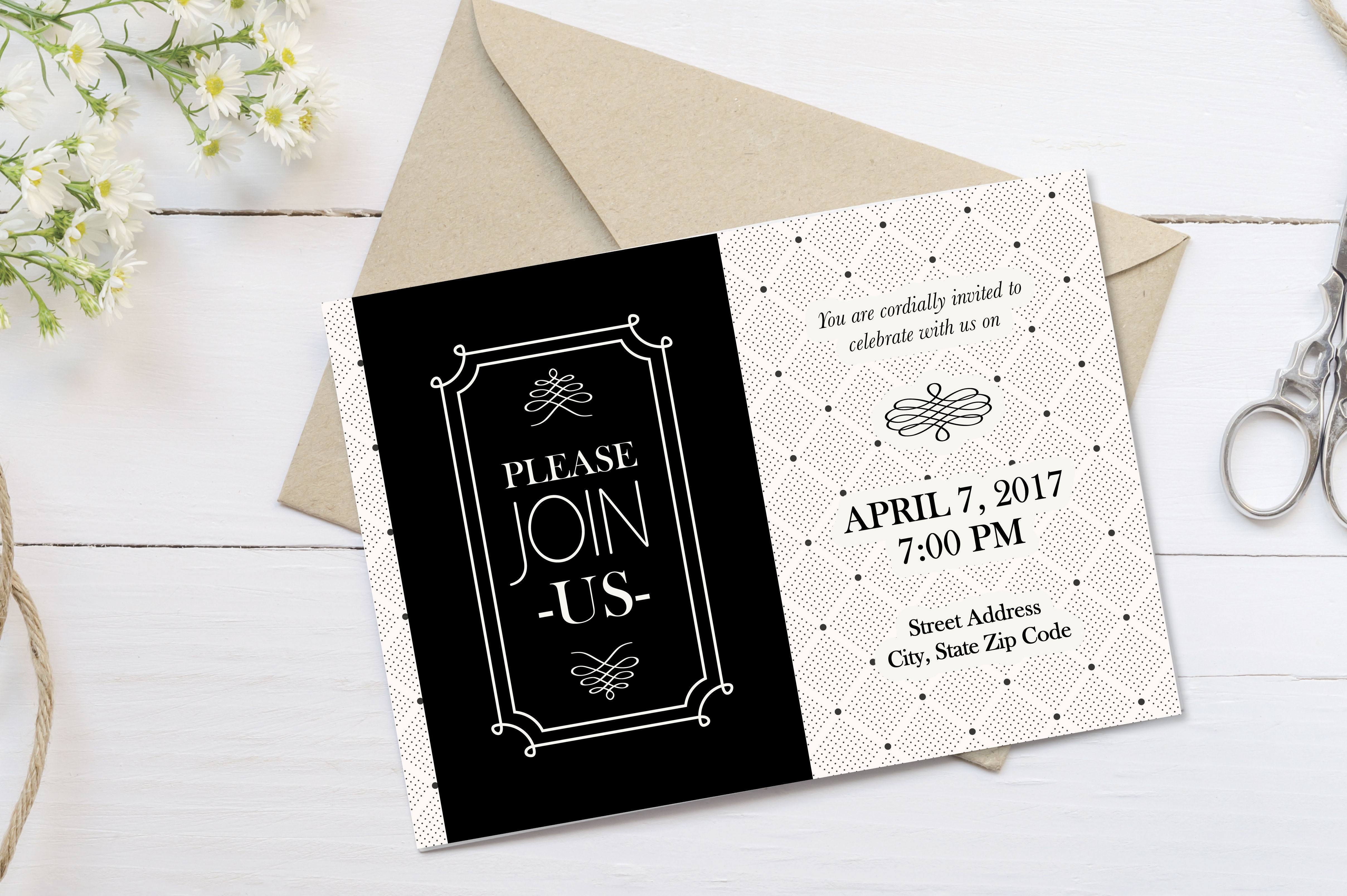 Vintage Elegant Black Party Invite, an Invitation Template by BF Studios