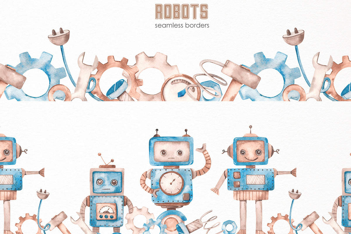 Robots watercolor collection