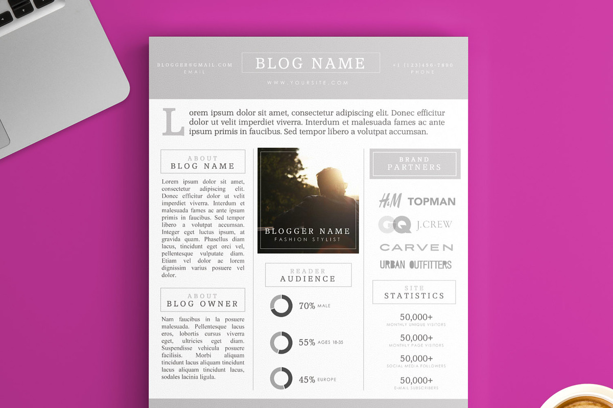Blog Media Kit Template | One Page, a Stationery Template by Blogger ...