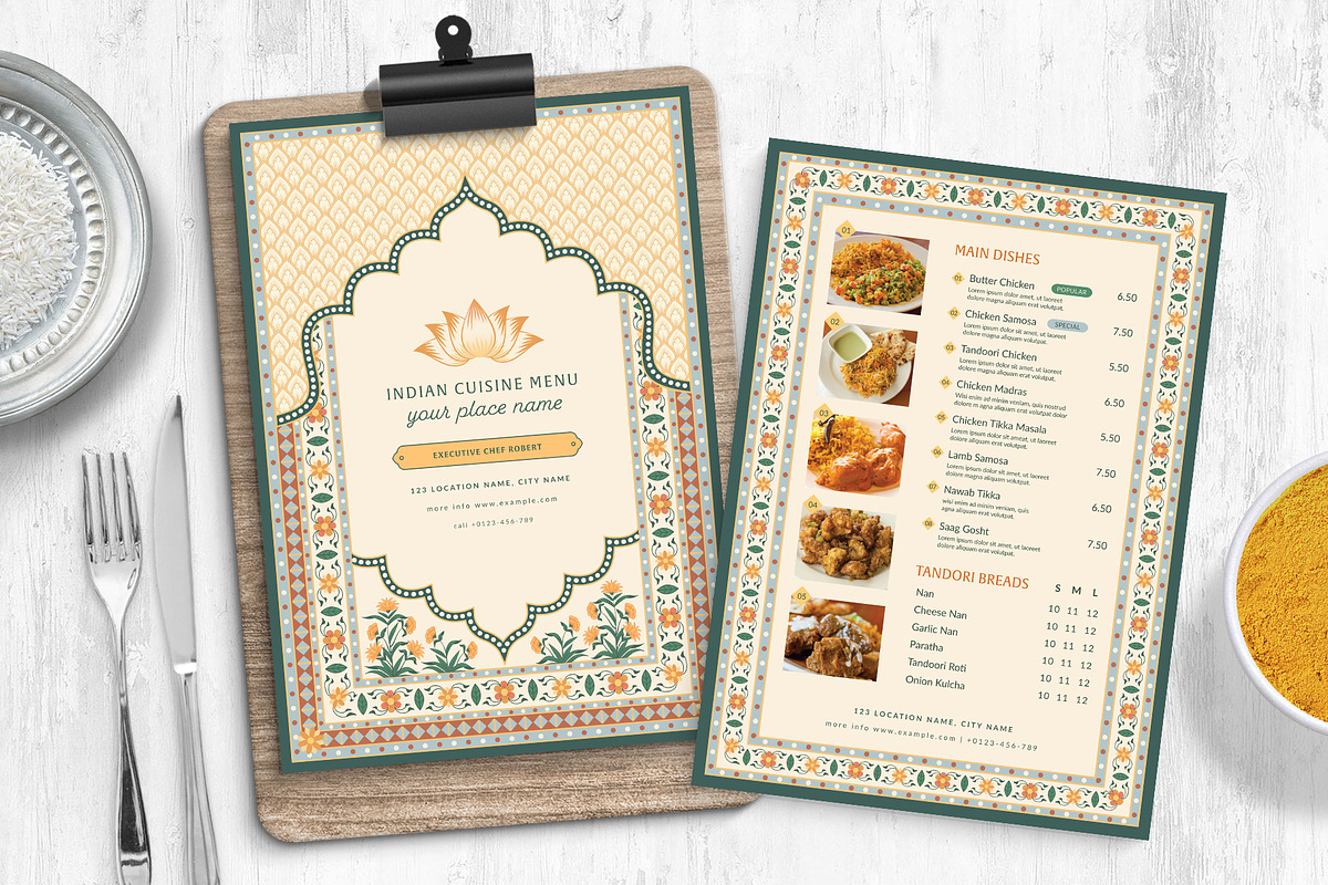 Indian Restaurant Menu Template, a Flyer Template by BrandPacks