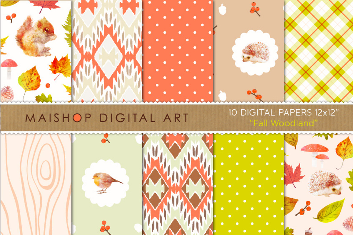 Digital Paper Fall Woodland, a Pattern Graphic by Maishop