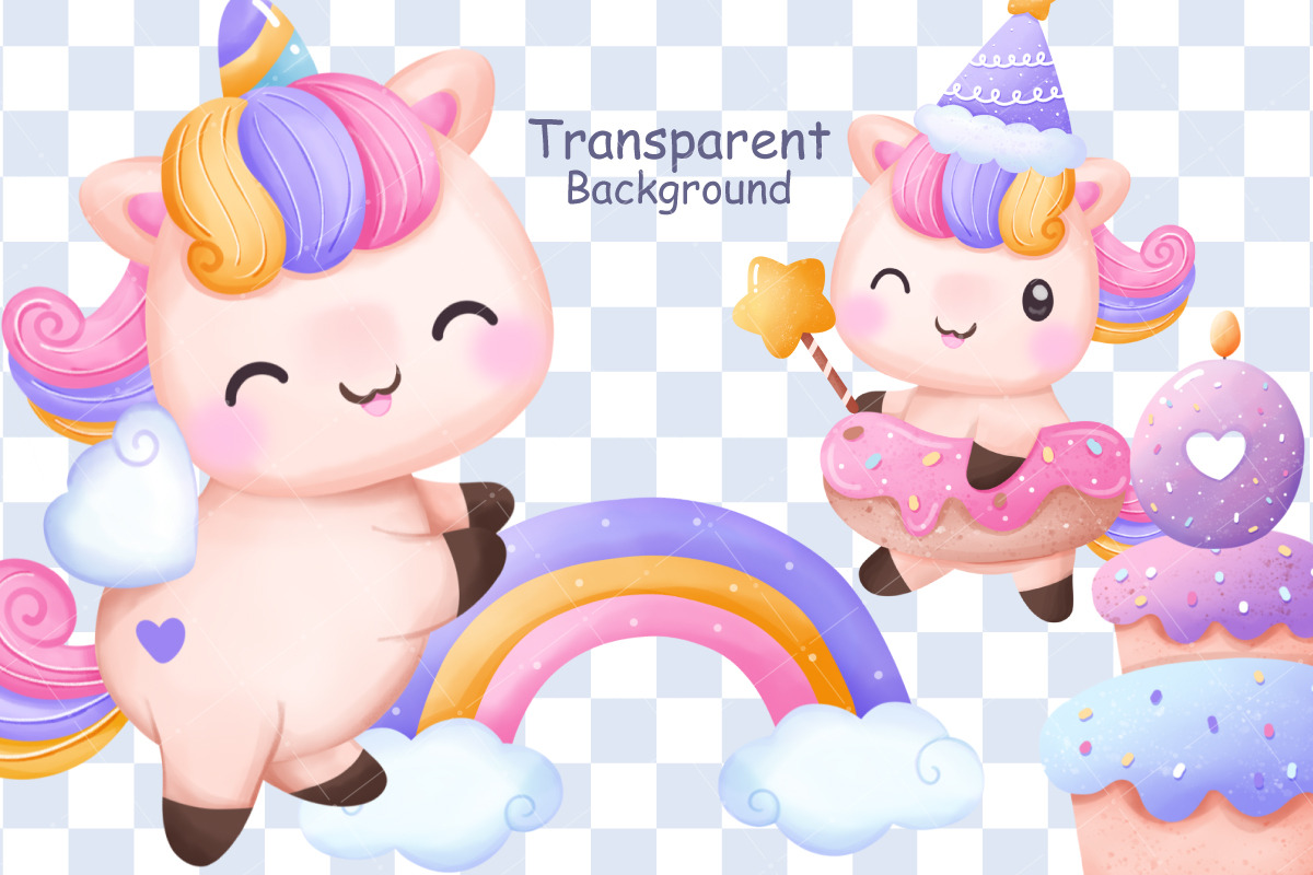 Cute Unicorns Birthday Party Cliparts