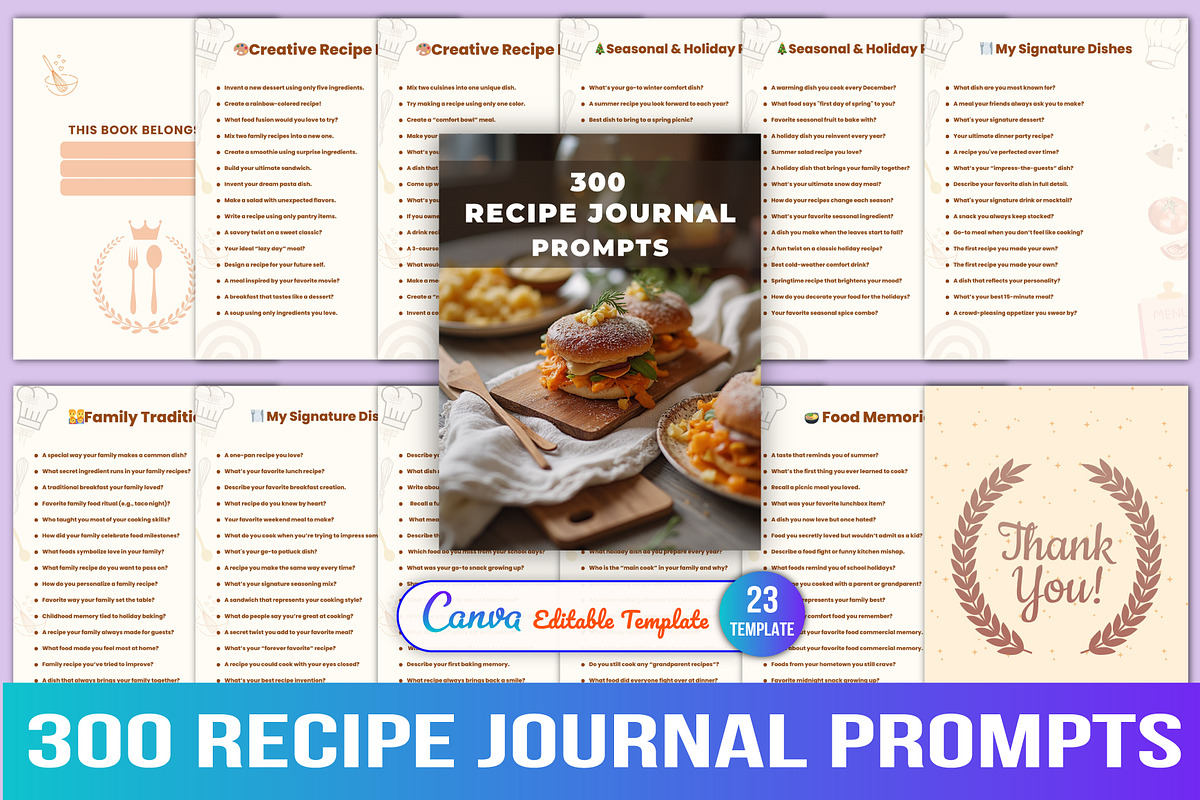 300 Recipe Journal Prompts | Creative Market