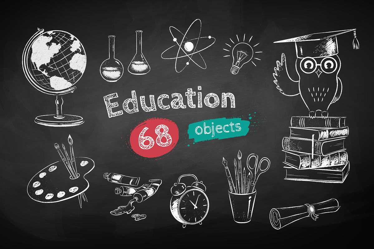 Chalked education set (BW), an Object Graphic by Sonya Illustrations