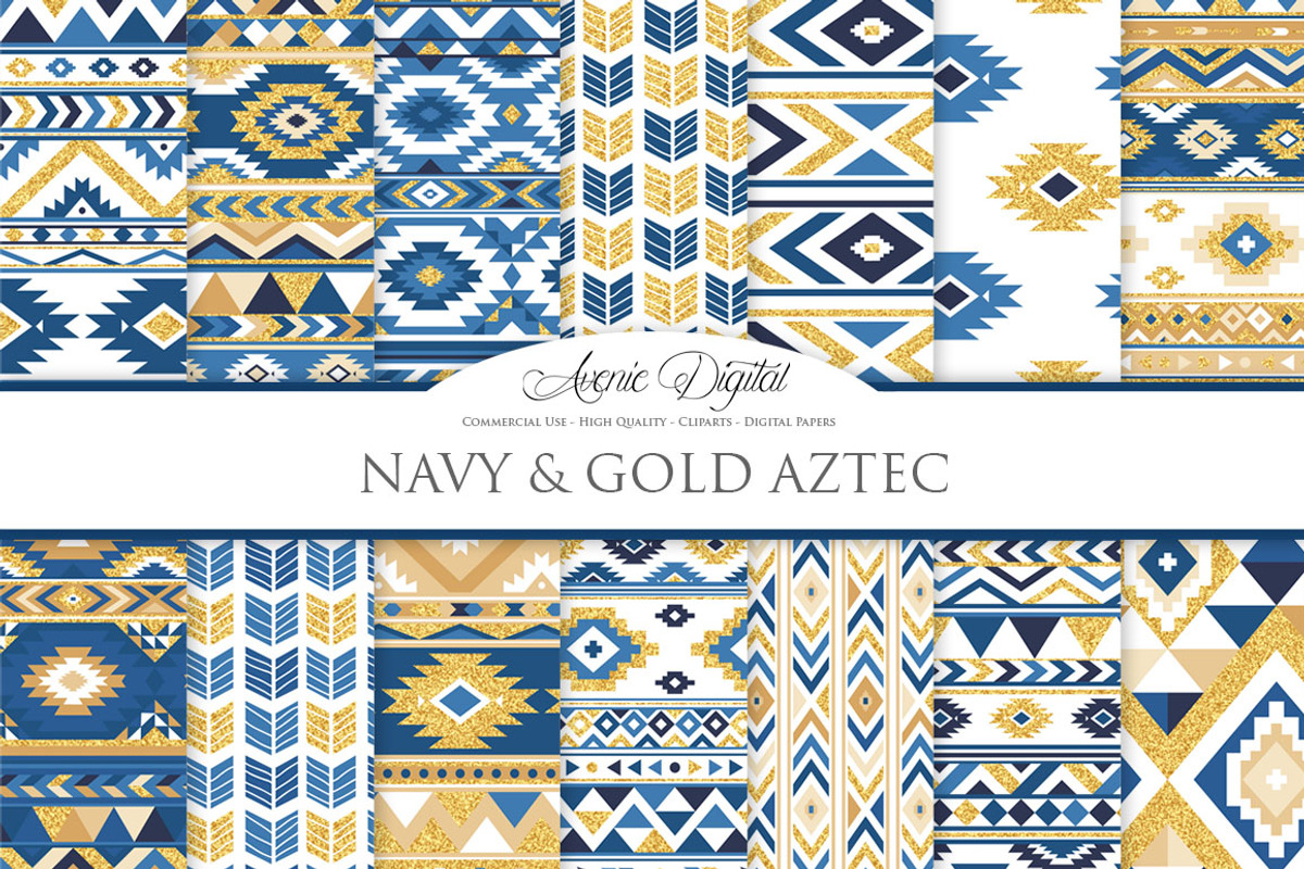 Navy & Gold Boho Seamless Patterns, a Pattern Graphic by Avenie Digital