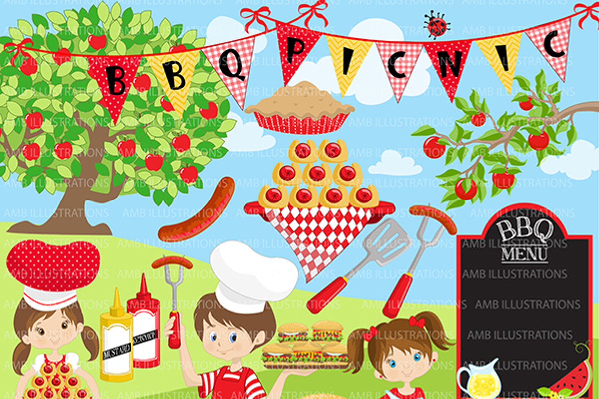 BBQ Party, Picnic, Clipart AMB-910, an Illustration by AMBillustrations ...