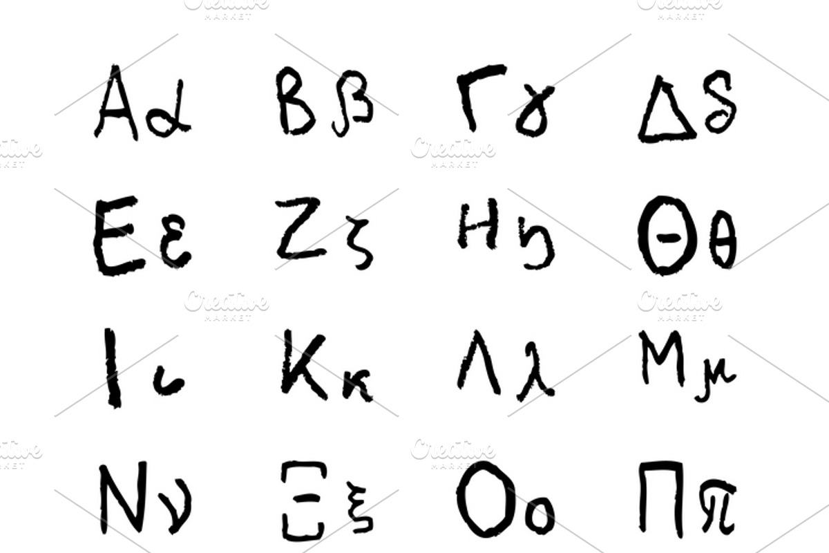 Doodle greek alphabet letters, an Icon by Microvector
