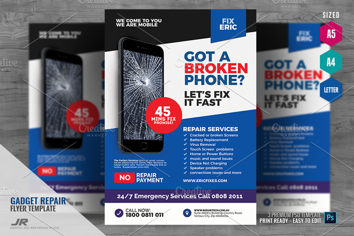 Phone Repair Services Flyer, a Flyer Template by PSDPixel