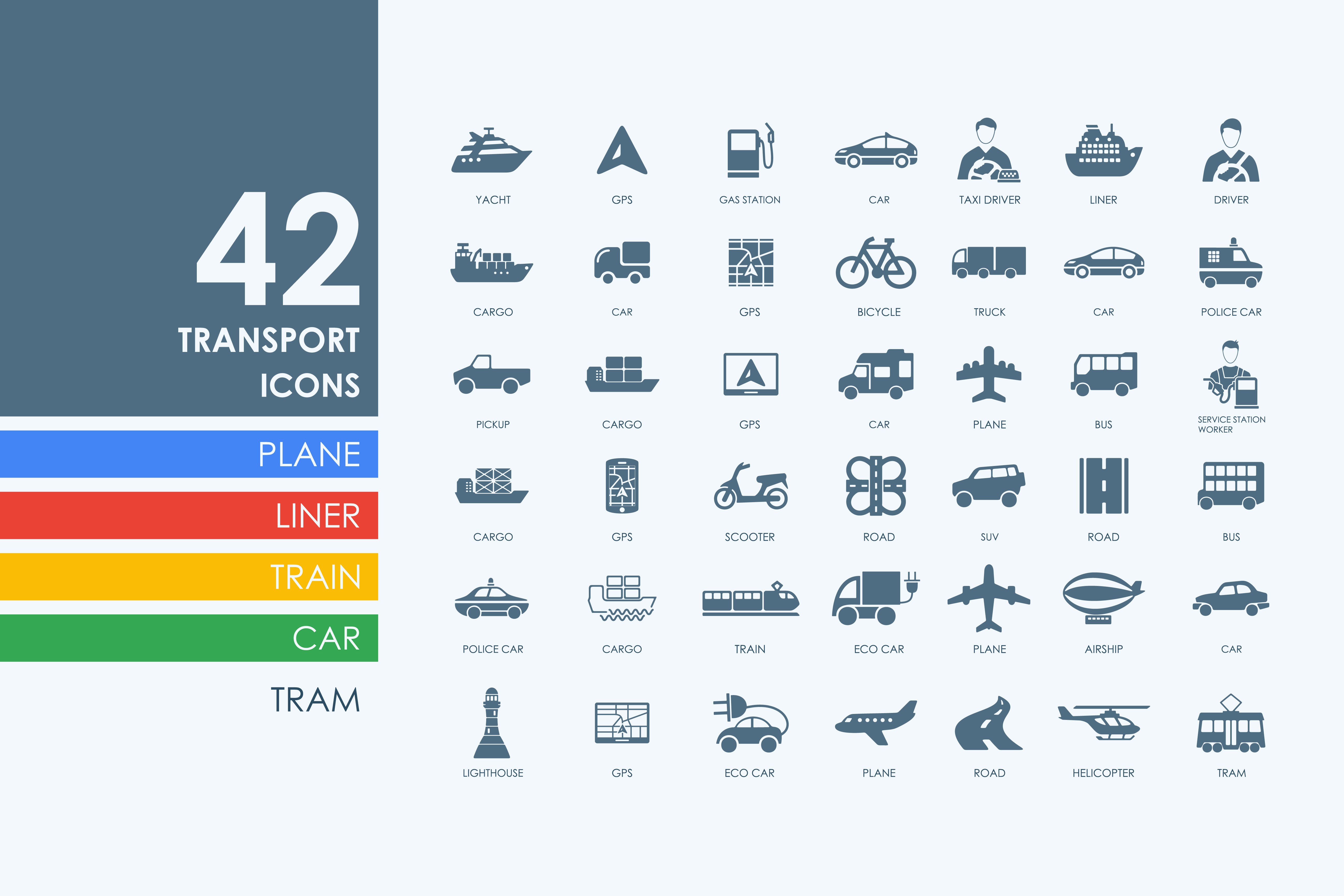 42 transport icons, an Outline Icon by Palau