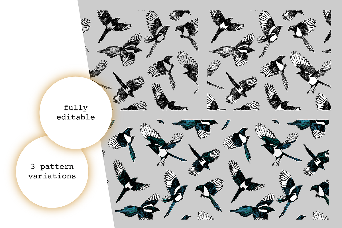 Magpie Pattern, a Pattern Graphic by Alyssa Can Draw