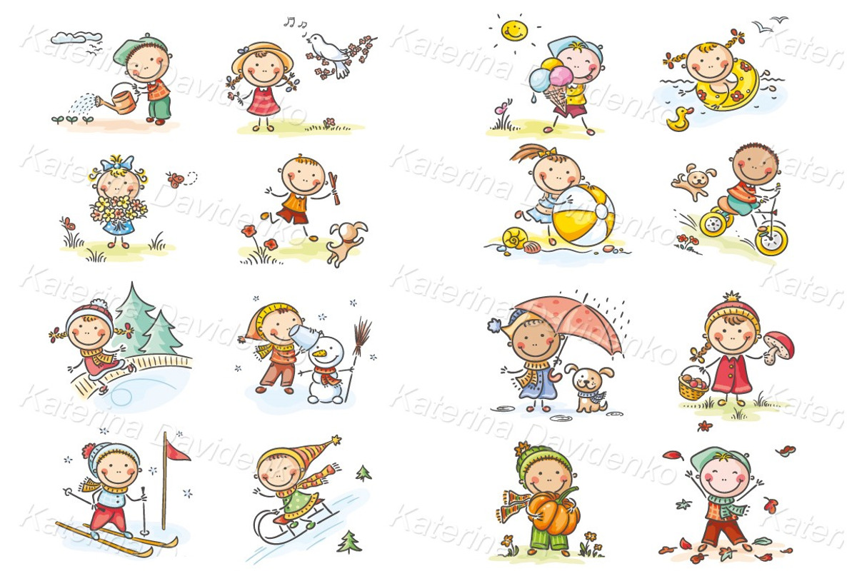 Seasons Weather kids clipart set, a Seasonal Illustration by Bubert Art