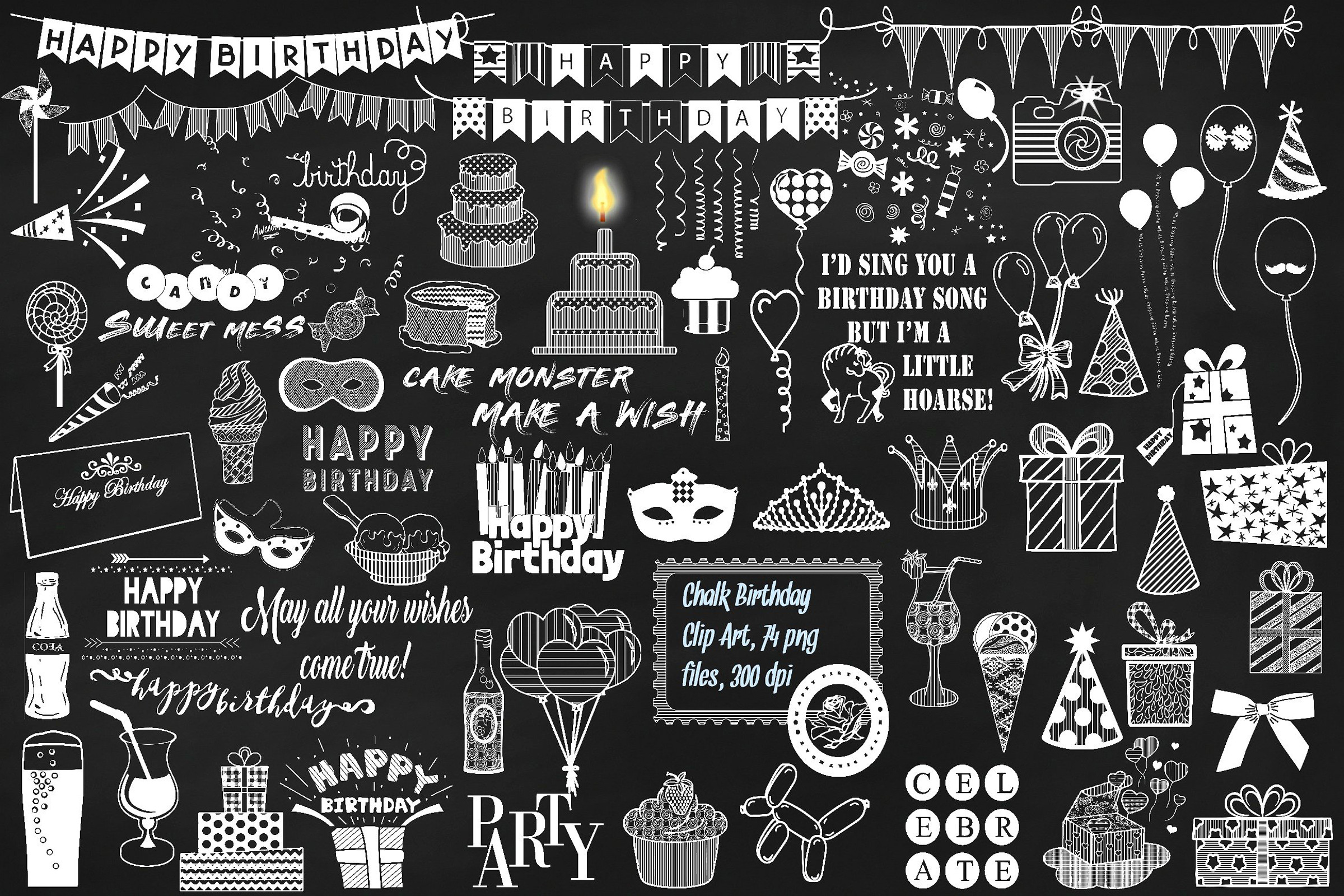 Chalk Birthday Megapack Clip Art, an Education Illustration by ...