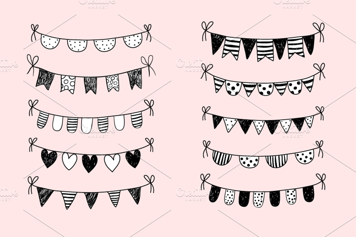 Hand drawn doodle bunting clipart, a Decorative Illustration by ...