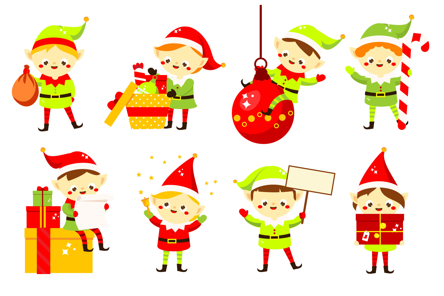 cartoon christmas elf collection, an Illustration by Bunny's Little Shop