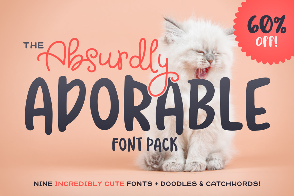 The Absurdly Adorable Font Pack, a Sans Serif Font by Denise Chandler