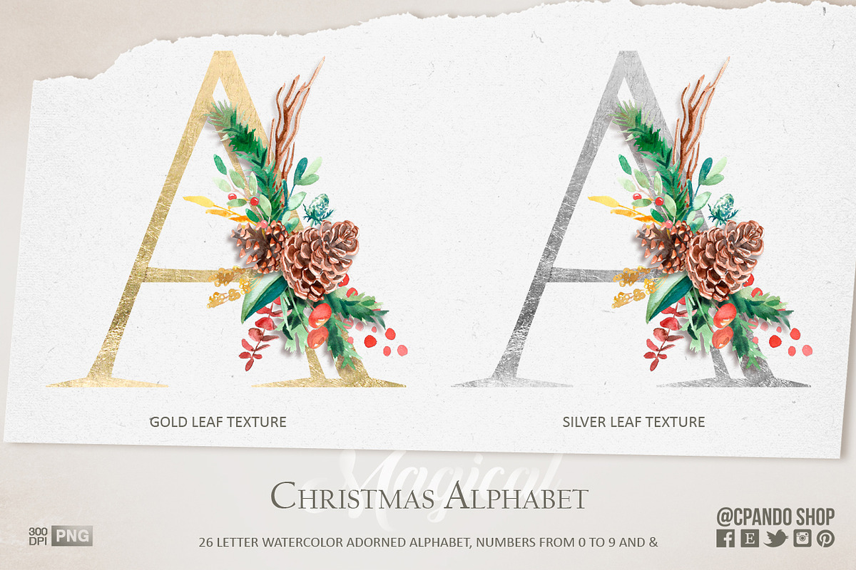 Magical Christmas Alphabet Clipart, an Illustration by CpandoShop