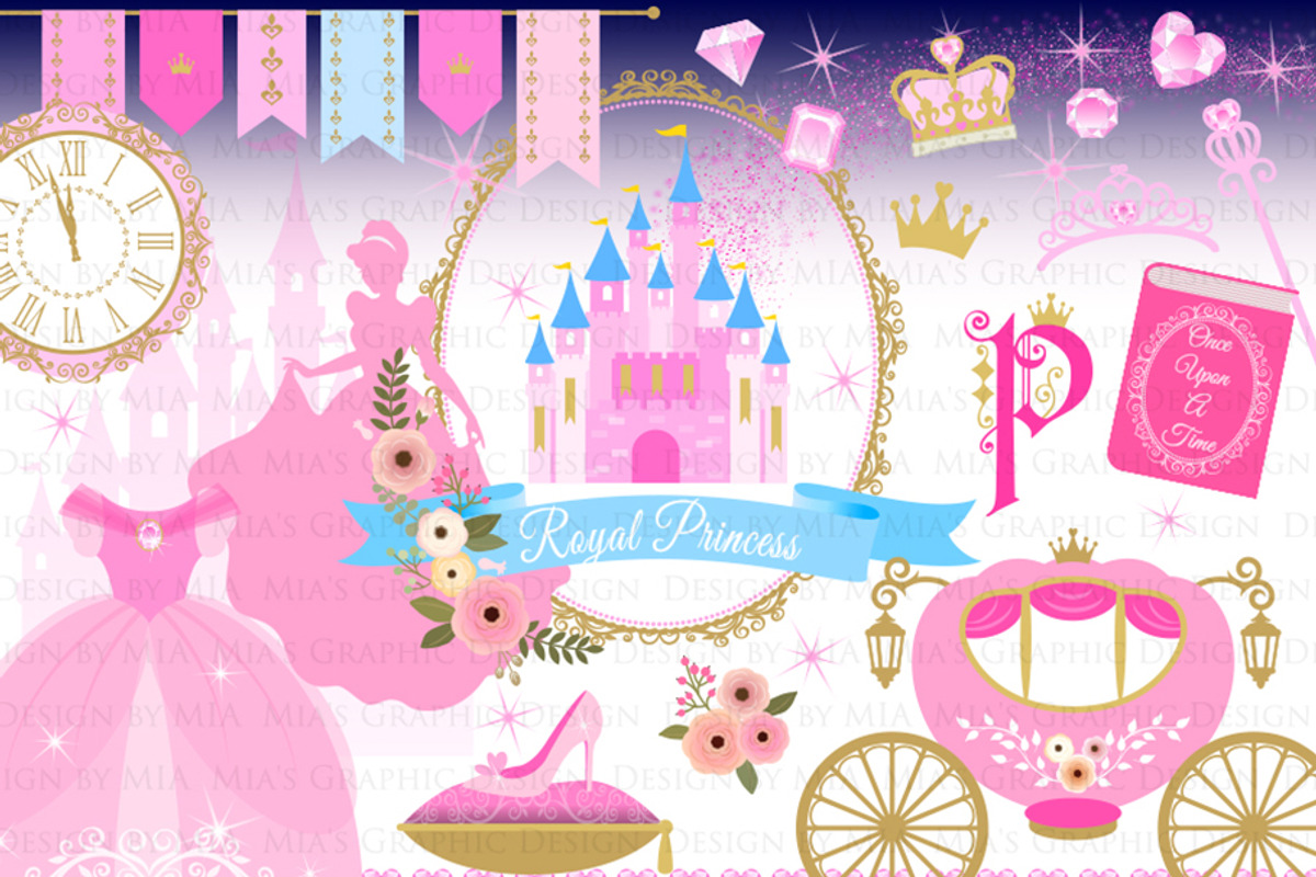 Princess Pink Clipart+Pattern set, an Illustration by Mia's Graphic ...