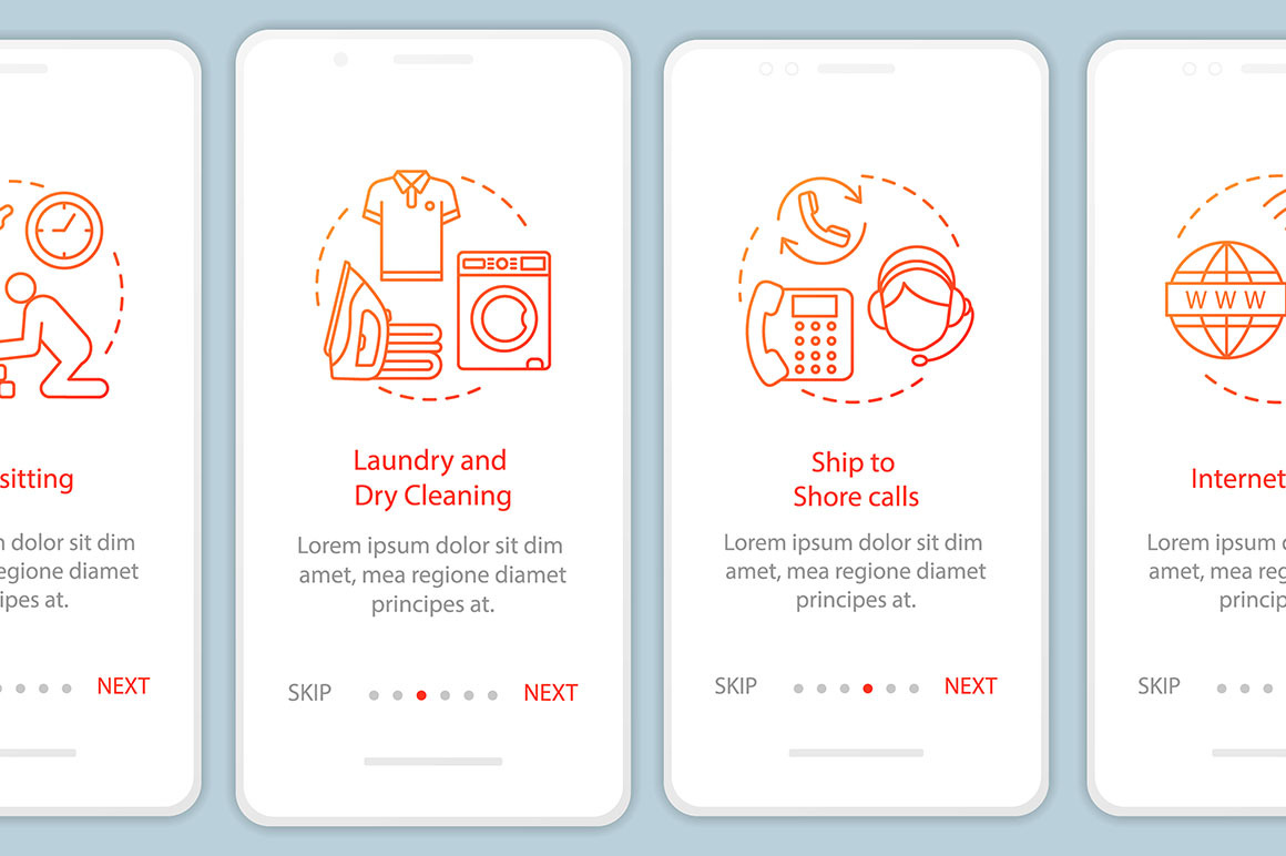 Cruise facilities mobile app pages, a Templates & Theme by IMG visuals ...