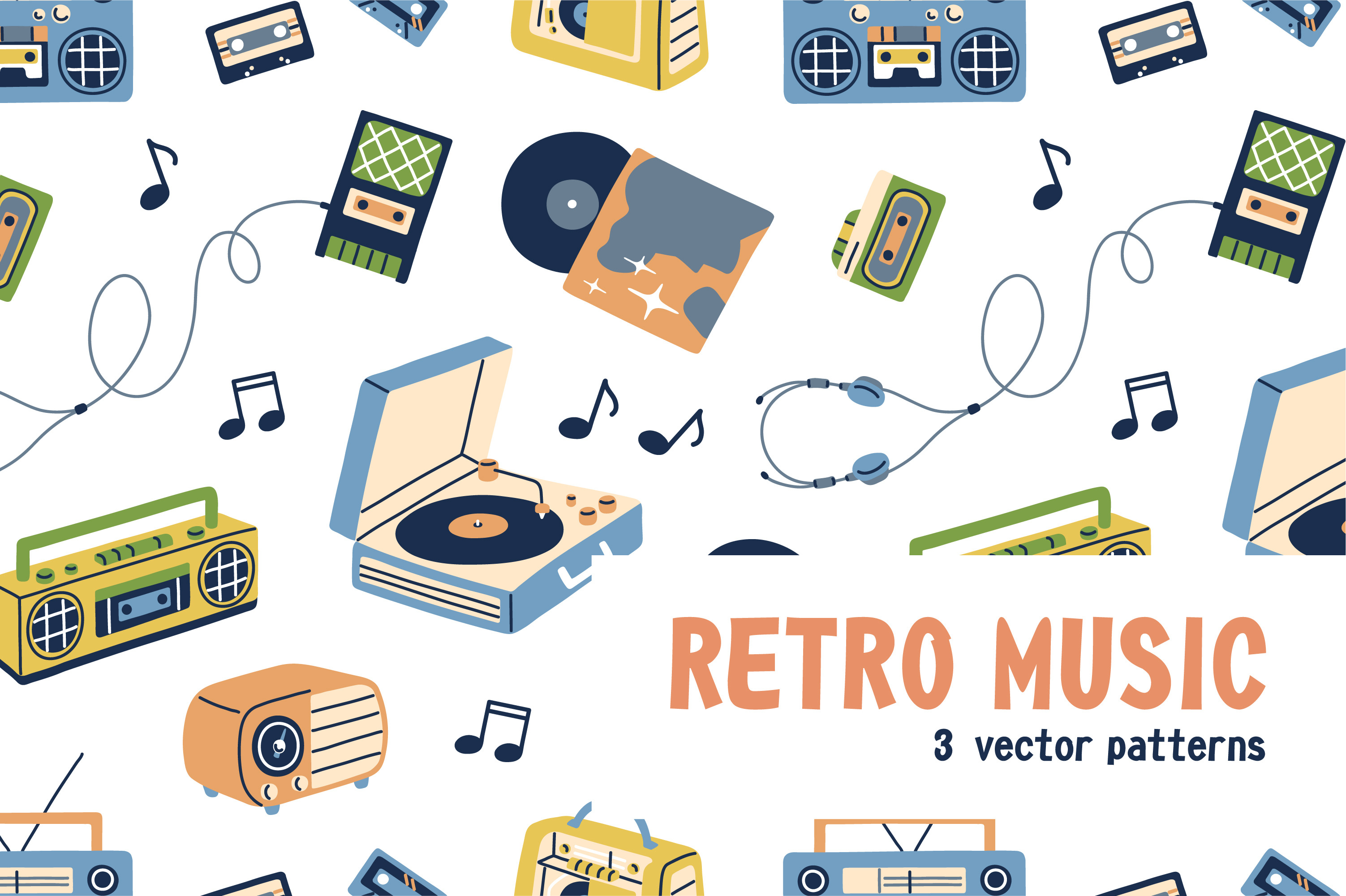 Retro music seamless patterns, a Pattern Graphic by Good Studio