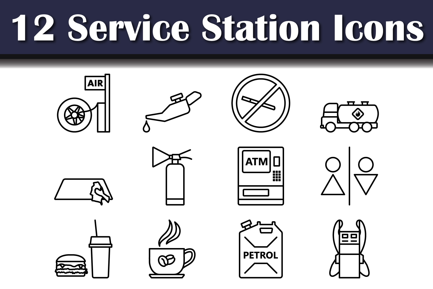 Service Station Icon Set, an Outline Icon by Pavel Vectors