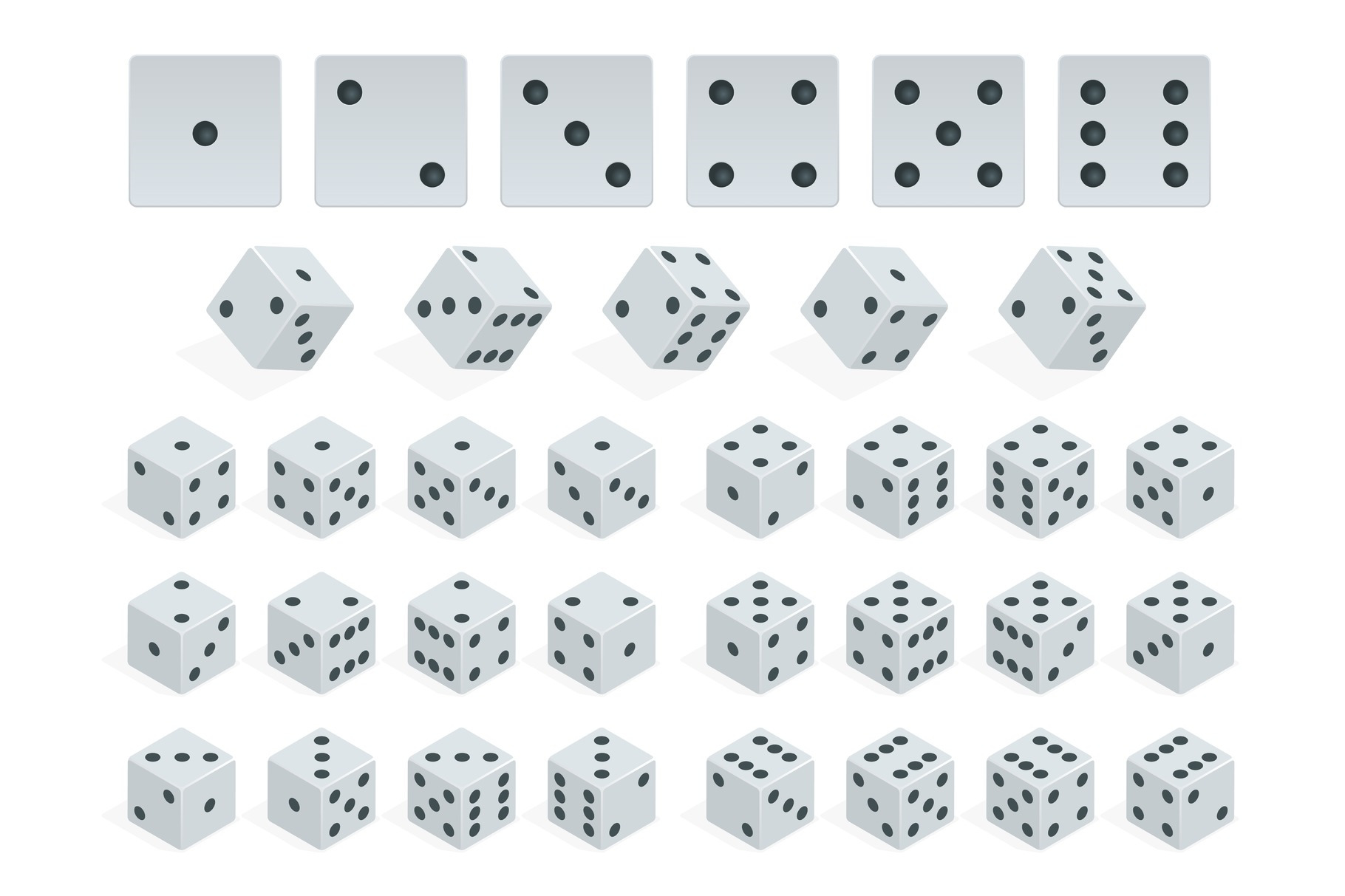 Set of isometric dice combination. White poker cubes vector isolated ...