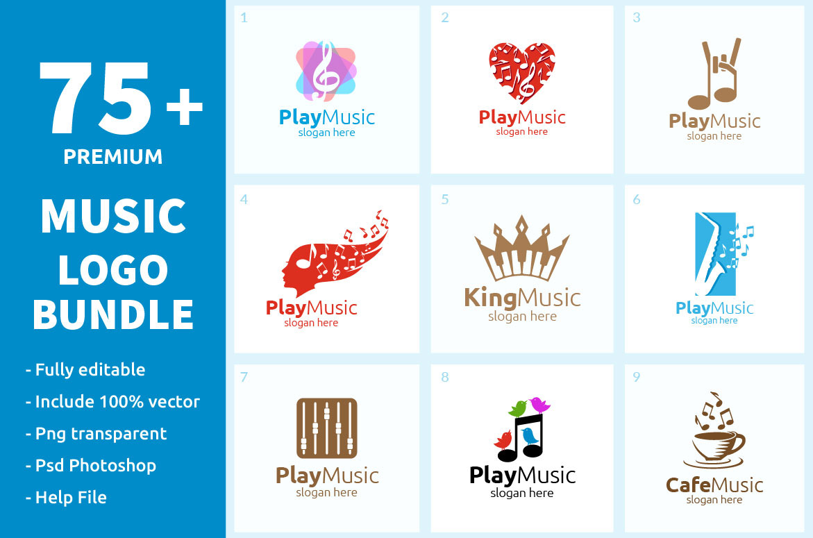 75+ Music Logo Bundle, a Branding & Logo Template by denayunebgt