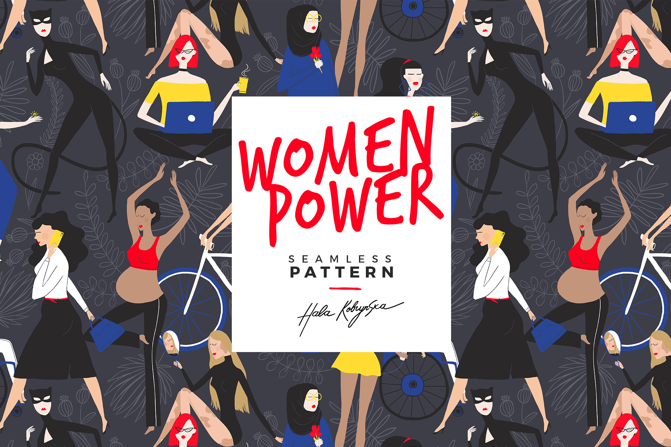 Women Power seamless pattern, a Pattern Graphic by Hala Kobrynska
