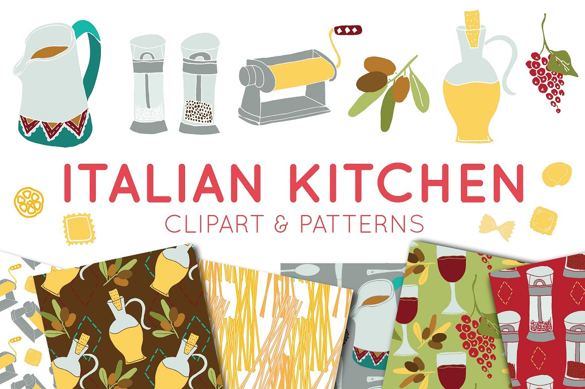 Italian Food Clipart & Digital Paper, a Food Illustration by illuztrate