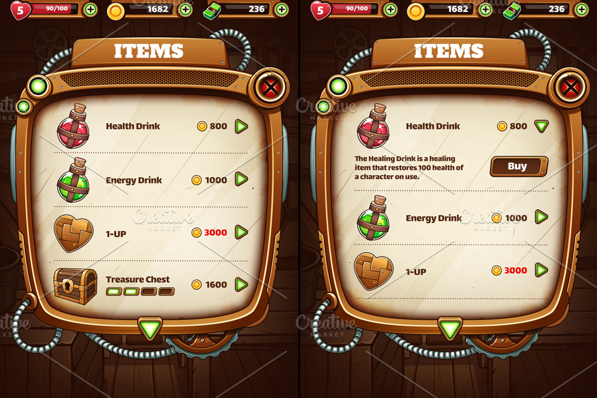 Steampunk GUI with Level Map, an Illustration by wowu | Creative Market