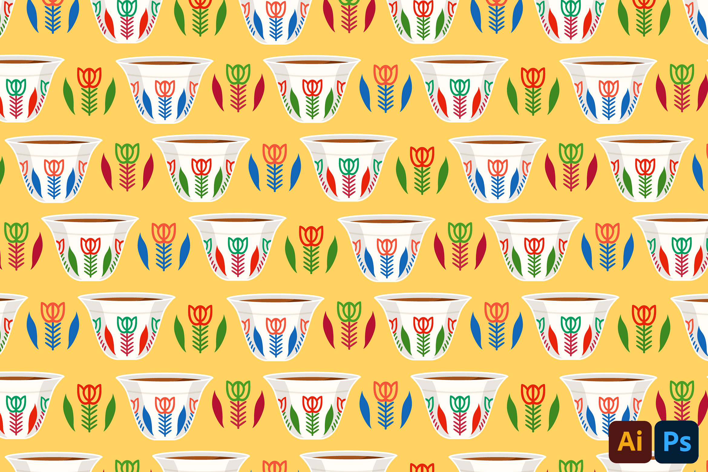 Lebanese Arabic Coffee Cup Pattern, a Pattern Graphic by MISS CHATZ