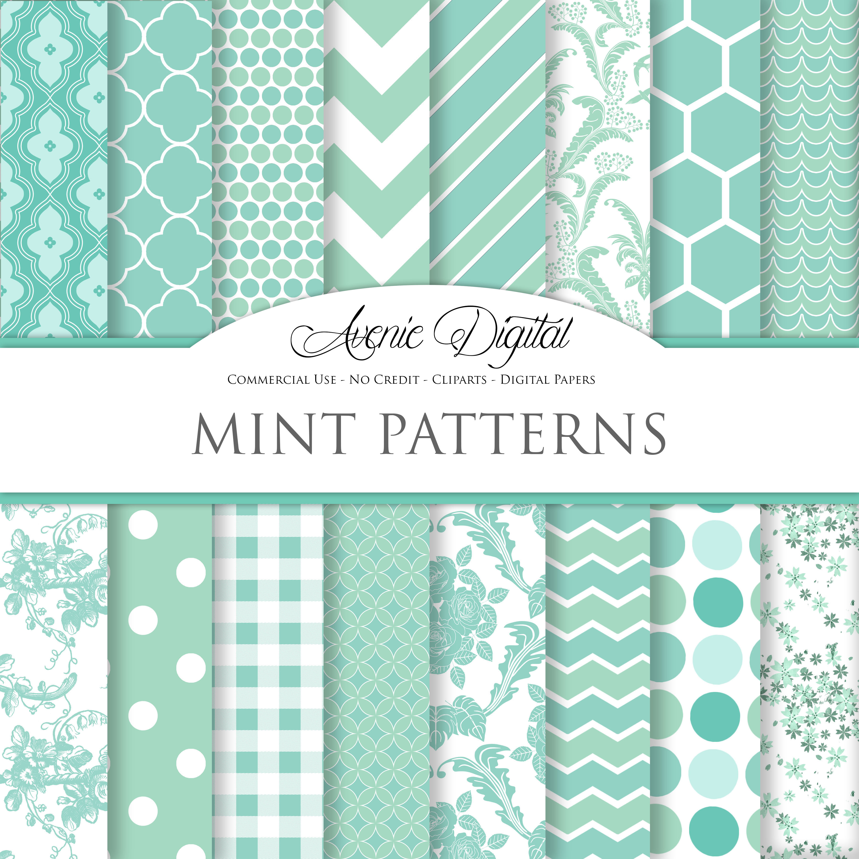 Mint Digital Papers, a Pattern Graphic by Avenie Digital
