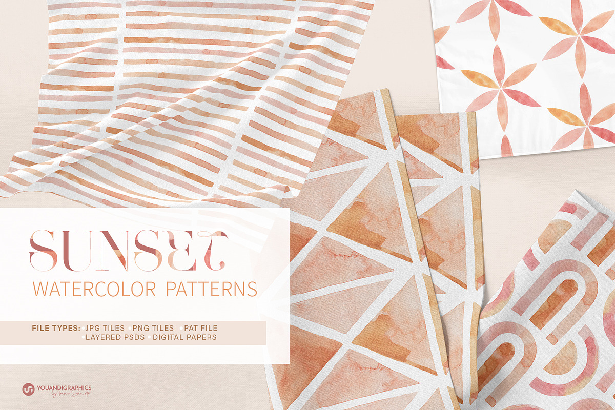 Sunset Watercolor Seamless Patterns, a Pattern Graphic by Youandigraphics