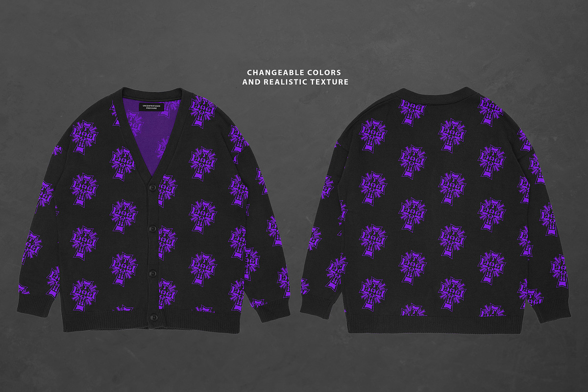 Realistic Knitted Cardigan Mockup, a Hoody Mockup by Uncentrifuged Pressure