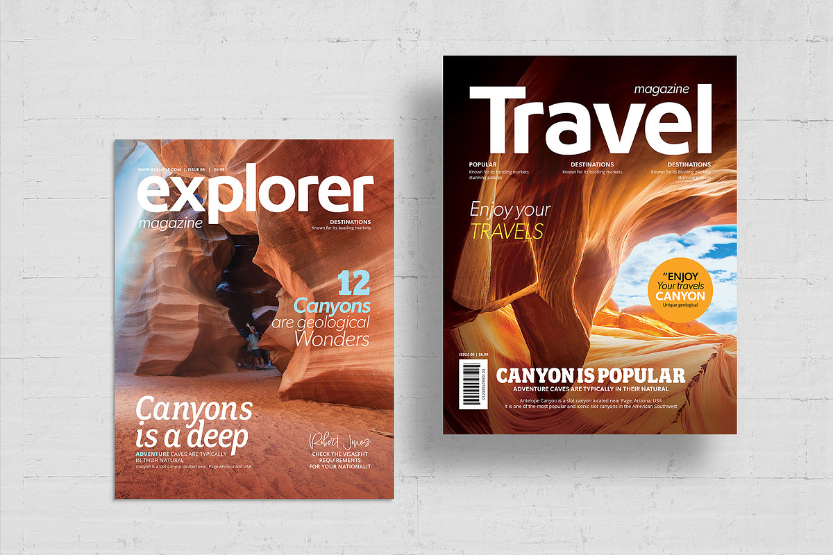 Travel Magazine Cover Templates, a Magazine Template by BrandPacks