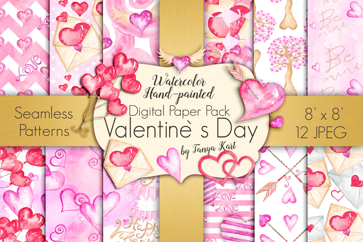 Valentine's Day Digital Paper Pack, a Pattern Graphic by Tanya Kart
