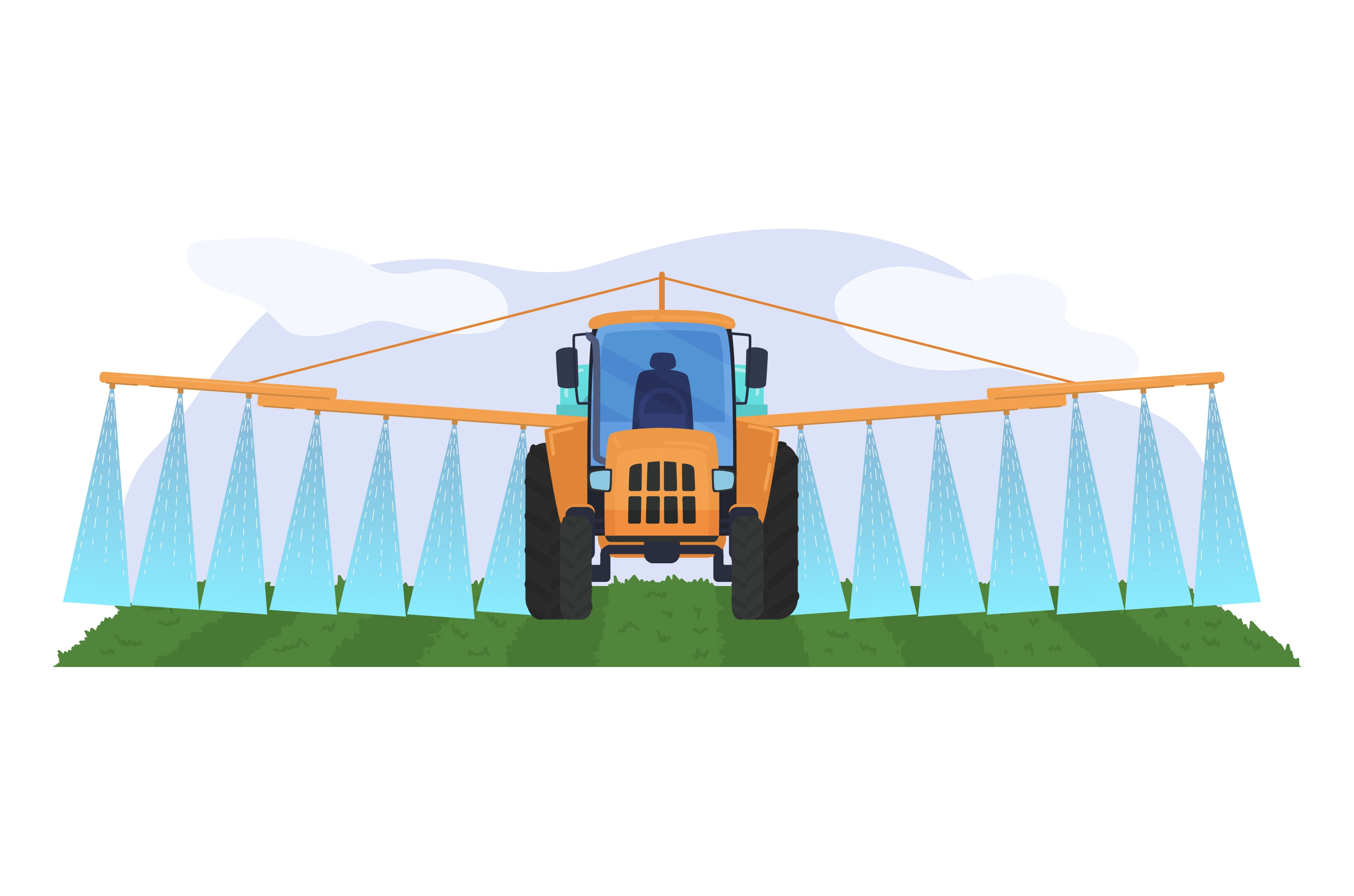 Tractor watering large field with, a Technology Illustration by ...