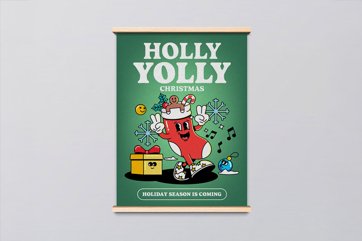 Groovy Christmas poster templates, a Seasonal Illustration by Creative ...