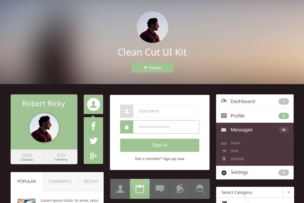 Clean Cut UI Kit, an UI Kit Template by iris.design