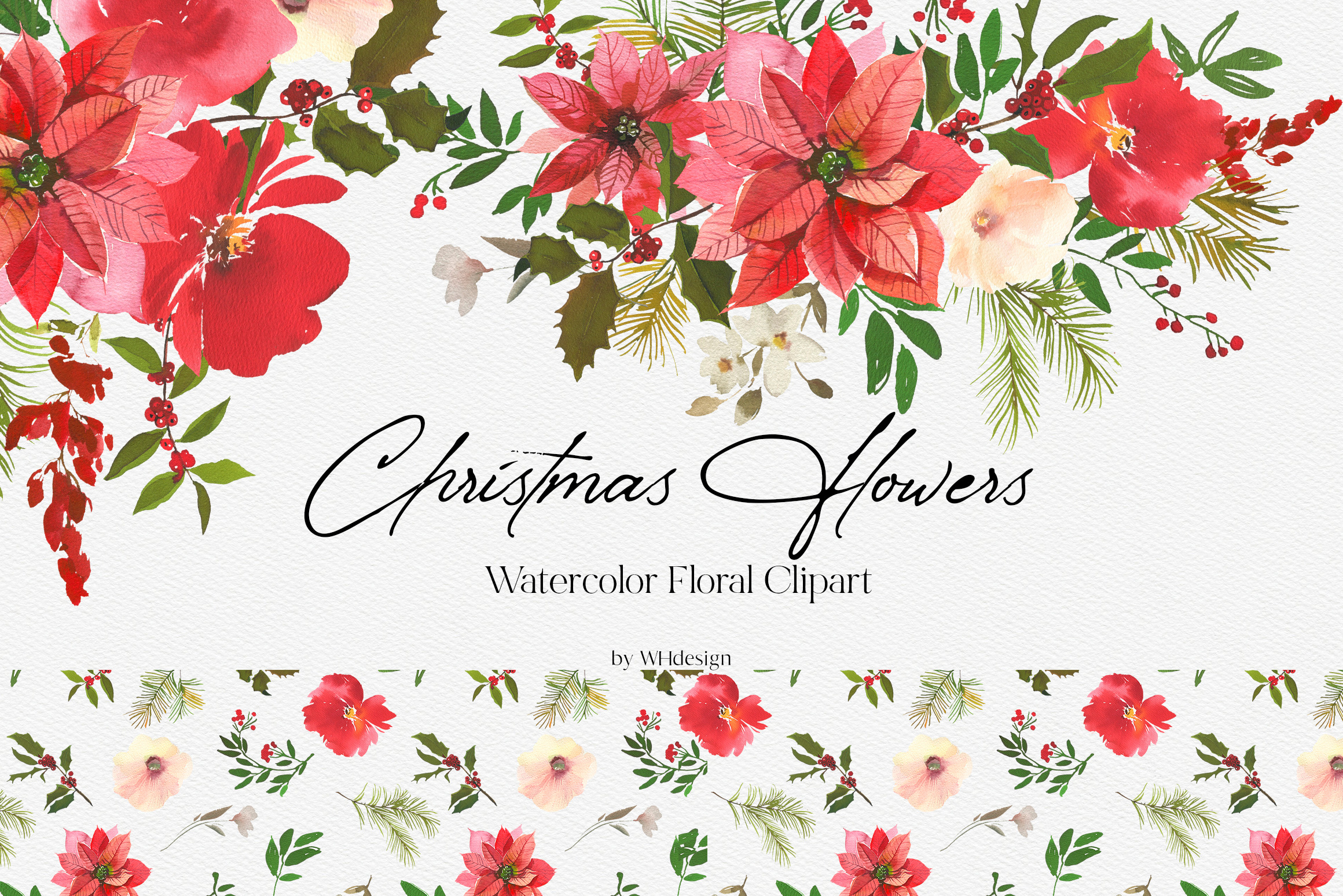 Christmas Watercolor Floral Clipart