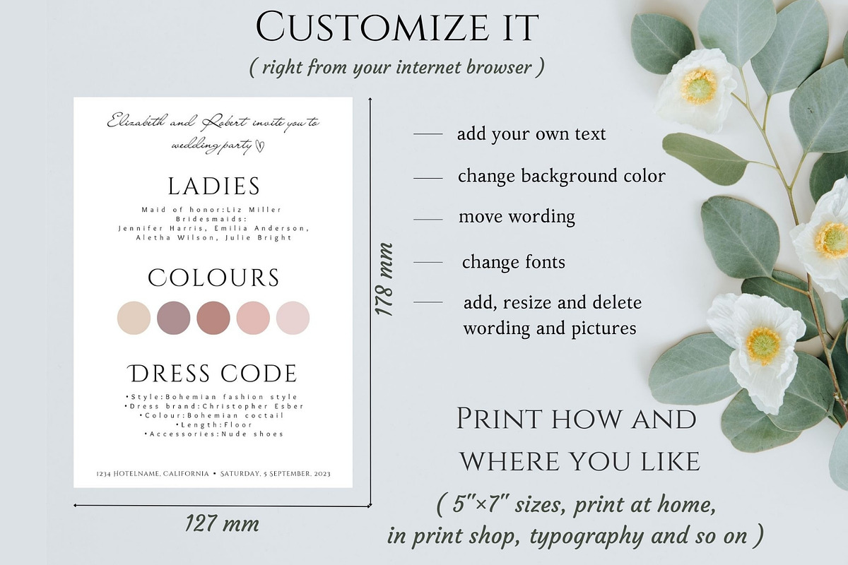 Wedding dress code details card, a Card Template by EvaTemplates